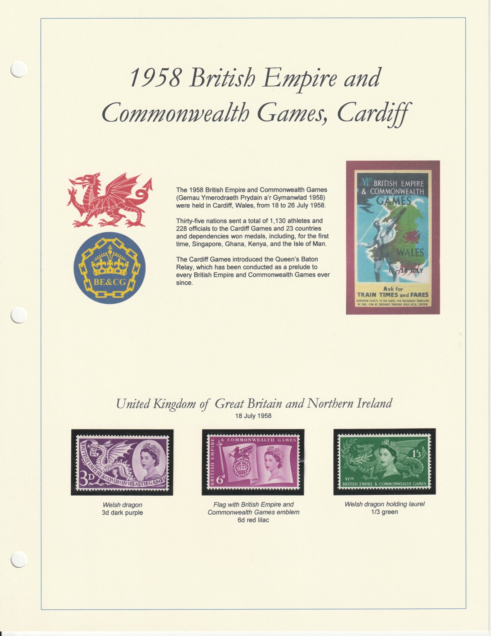 1958 Commonwealth Games, Cardiff - Dick's Stamps Online